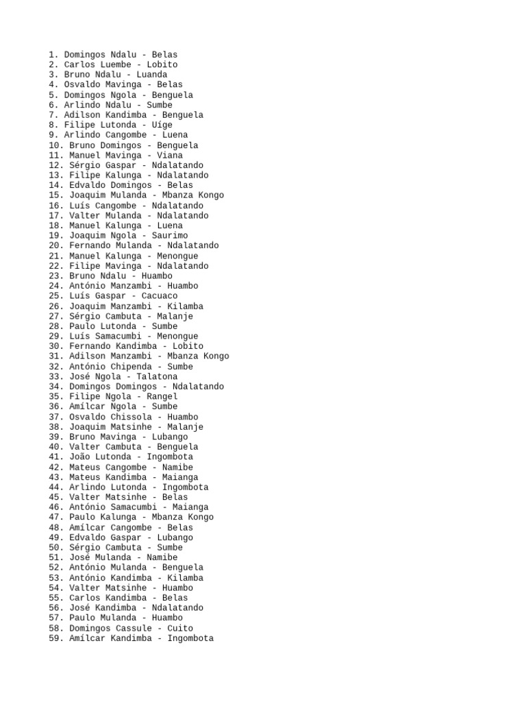 Lista de Nomes - Angolanos - Completos | PDF