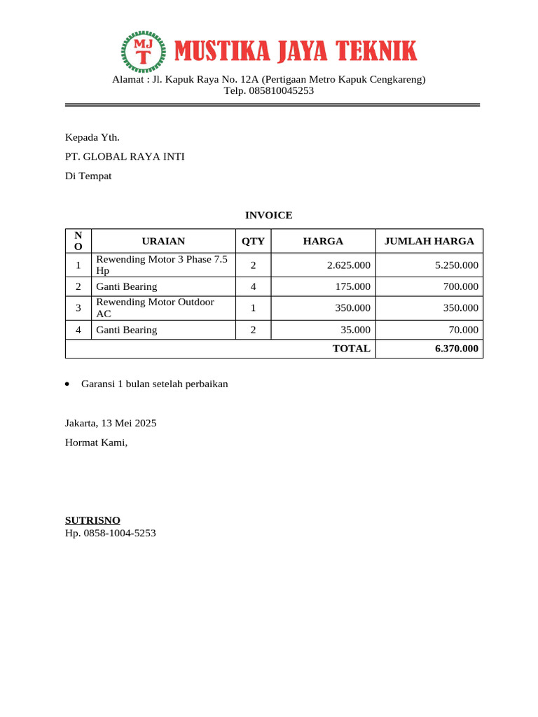 Invoice Pt. Global Raya Inti | PDF