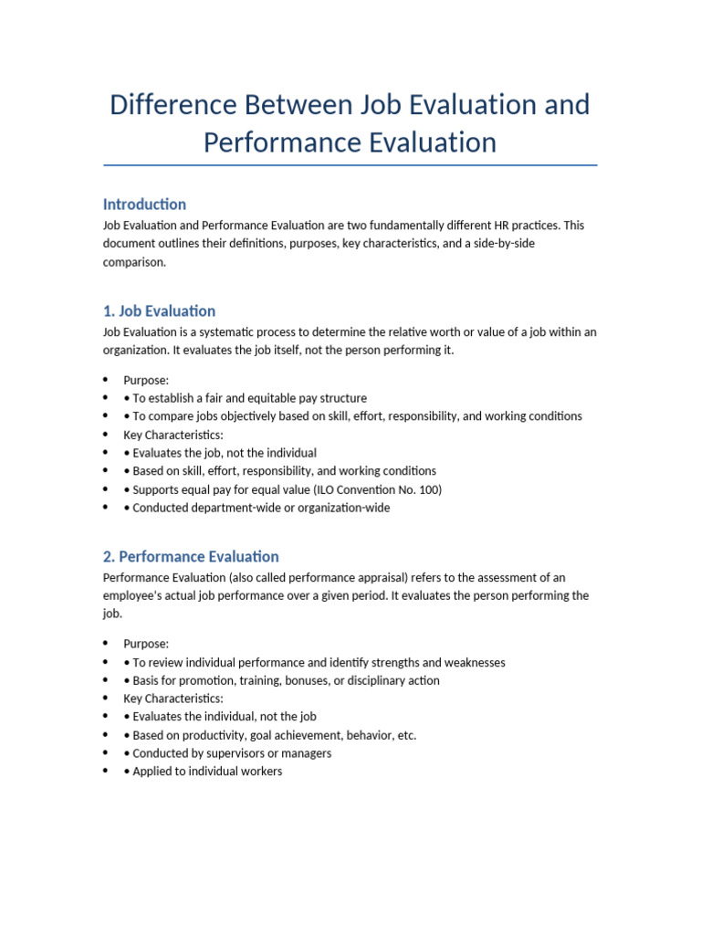 Job vs. Performance Evaluation Explained | PDF