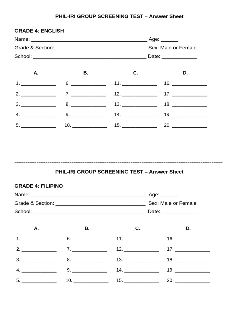 GST Answer Sheets Sample English and Filipino | PDF