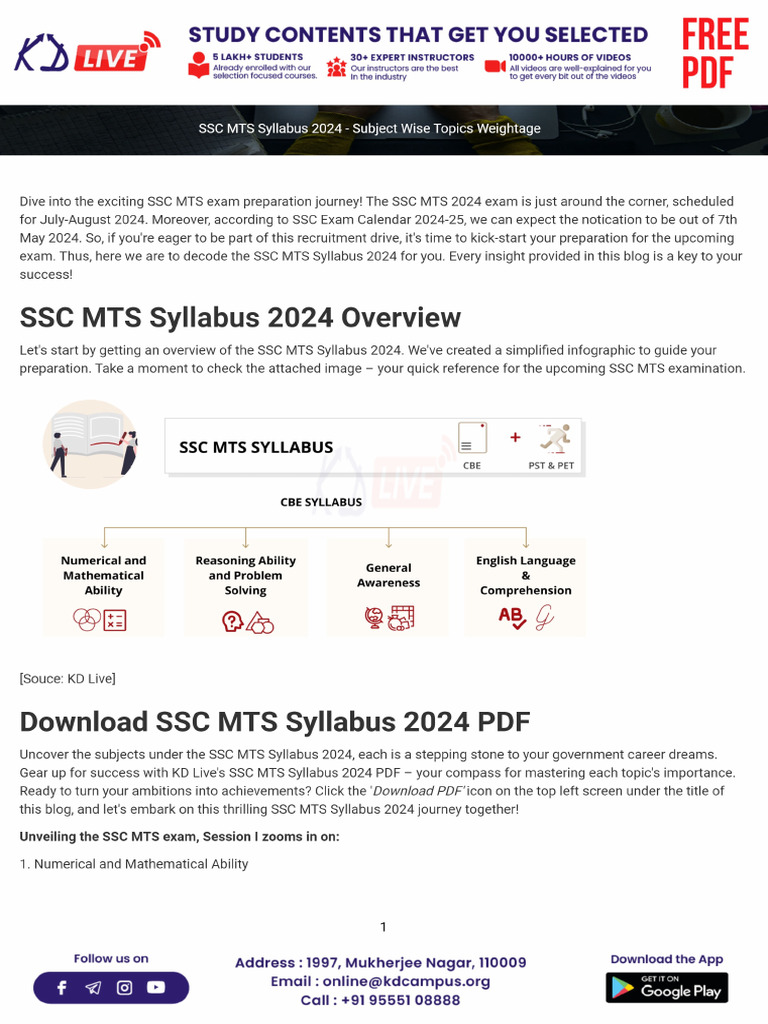 Syllabus SSC Mts Syllabus 2024 Subject Wise Topics Weightage | PDF