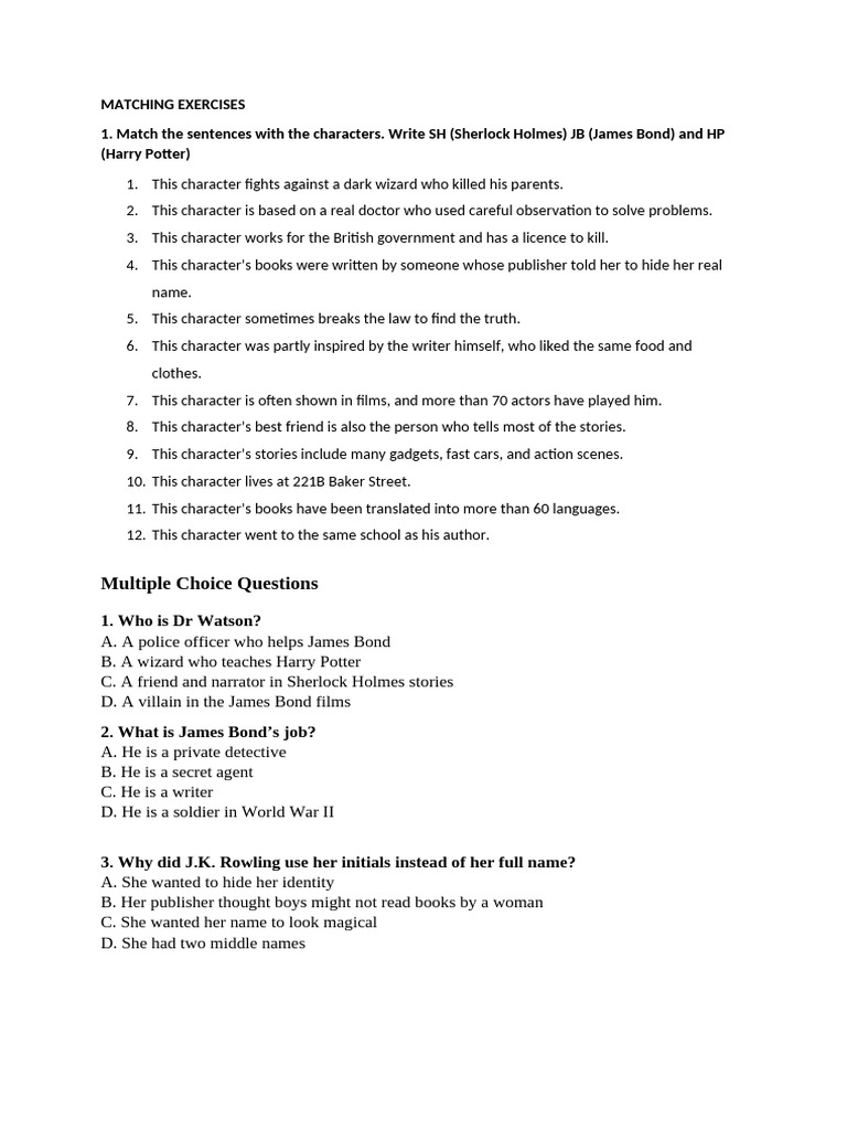 3 Famous British Characters - EXERCISES SV | PDF | Sherlock Holmes ...