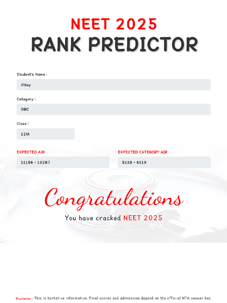 NEET 2025 Rank Prediction | PDF