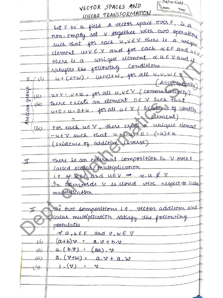 Module 3 Vector Space And Linear Transformations Notes Pdf