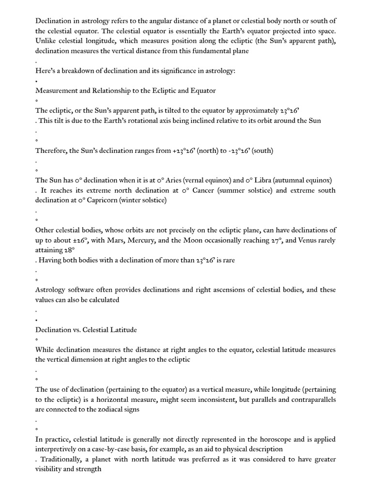 Understanding Declination in Astrology | PDF | Equator | Orbital ...