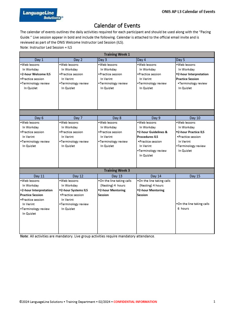 ONIS AP L3 Calendar of Events 2024 v2 | PDF
