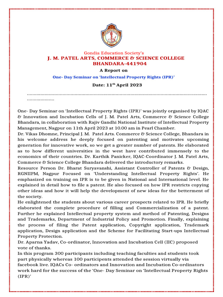 Report 2023 Ipr (11 April 2023) | PDF | Intellectual Property | Patent