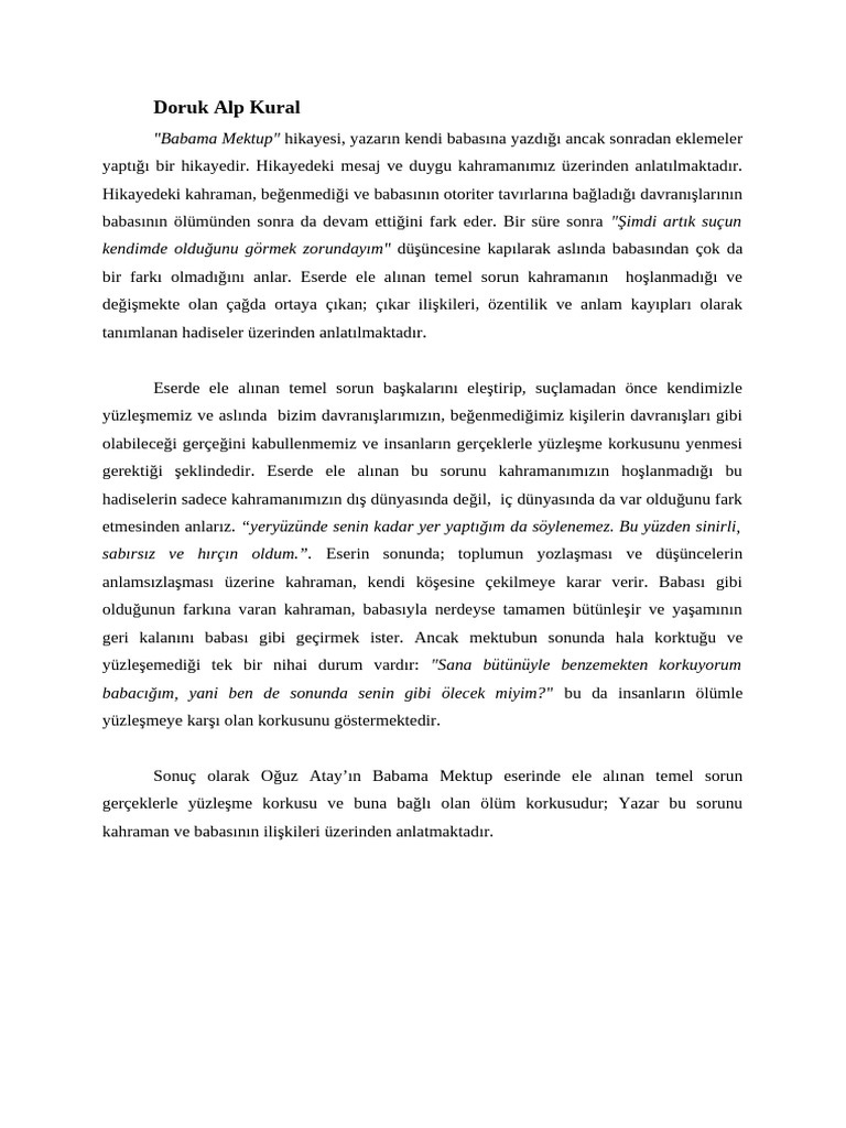 Oğuz Atay, Babama Mektup - Doruk Alp Kural | PDF