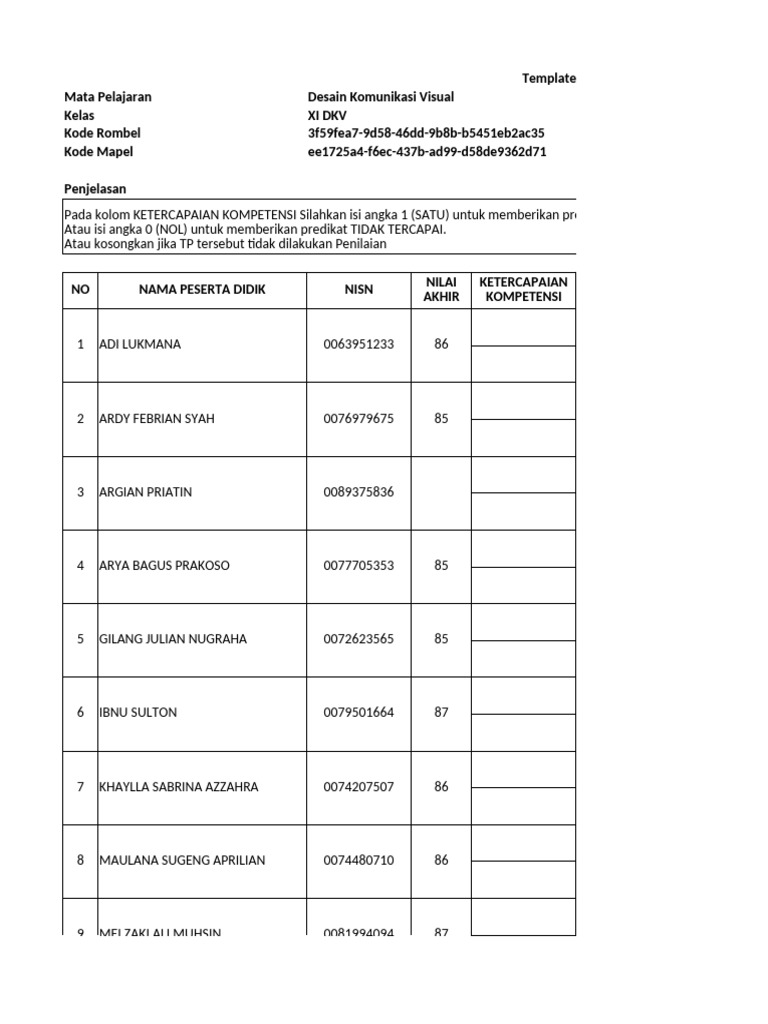 Nilai Akhir Desain Komunikasi Visual XI DKV | PDF