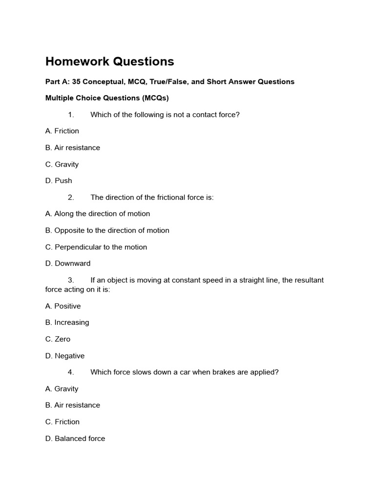Physics Homework: Forces & Motion Questions | PDF | Force | Friction