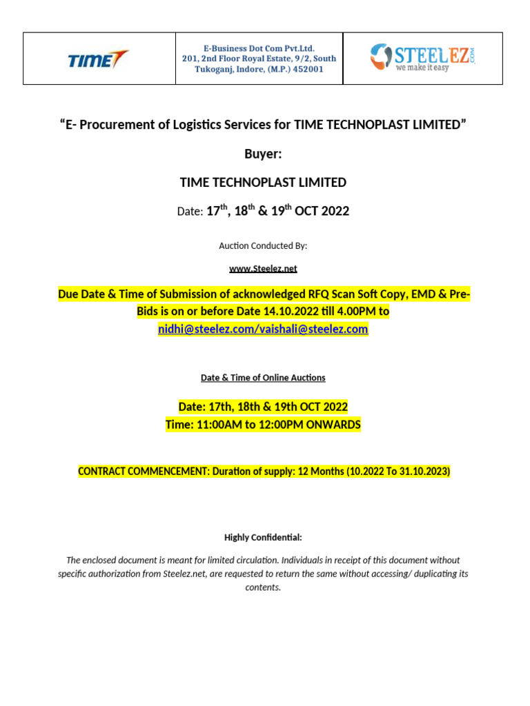 Terms Conditions Time Technoplast LTD DT 17th To 19th Oct 2022 | PDF ...