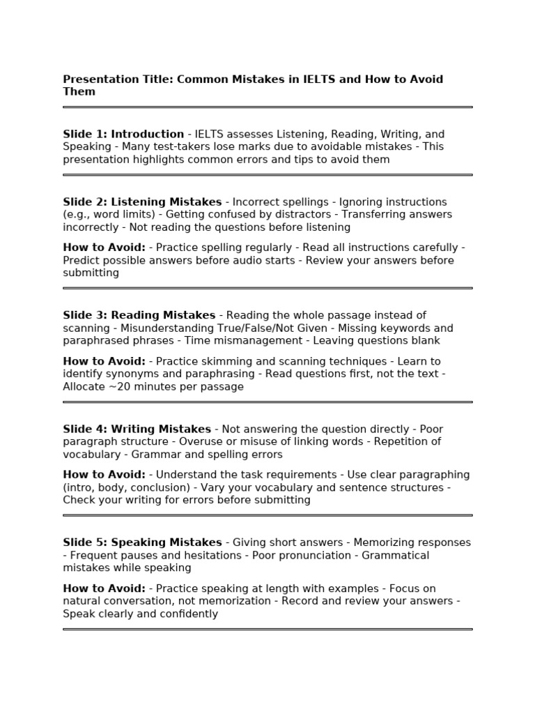 Avoiding Common IELTS Mistakes | PDF