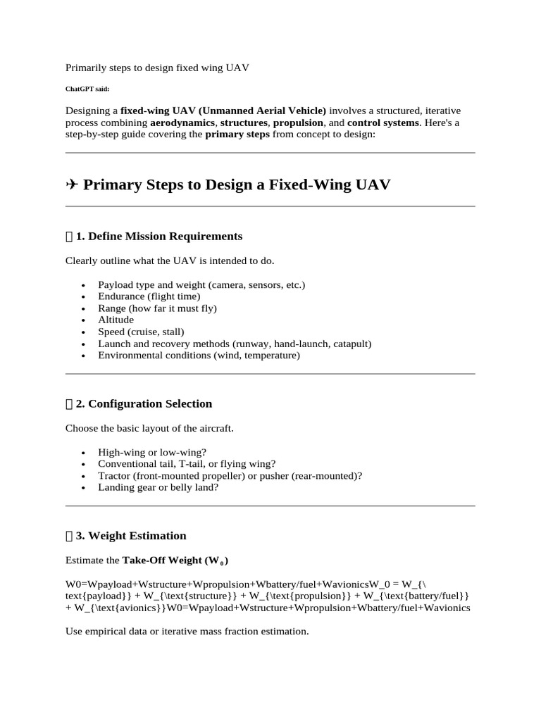 Primarily Steps To Design Fixed Wing UAV | PDF | Unmanned Aerial ...