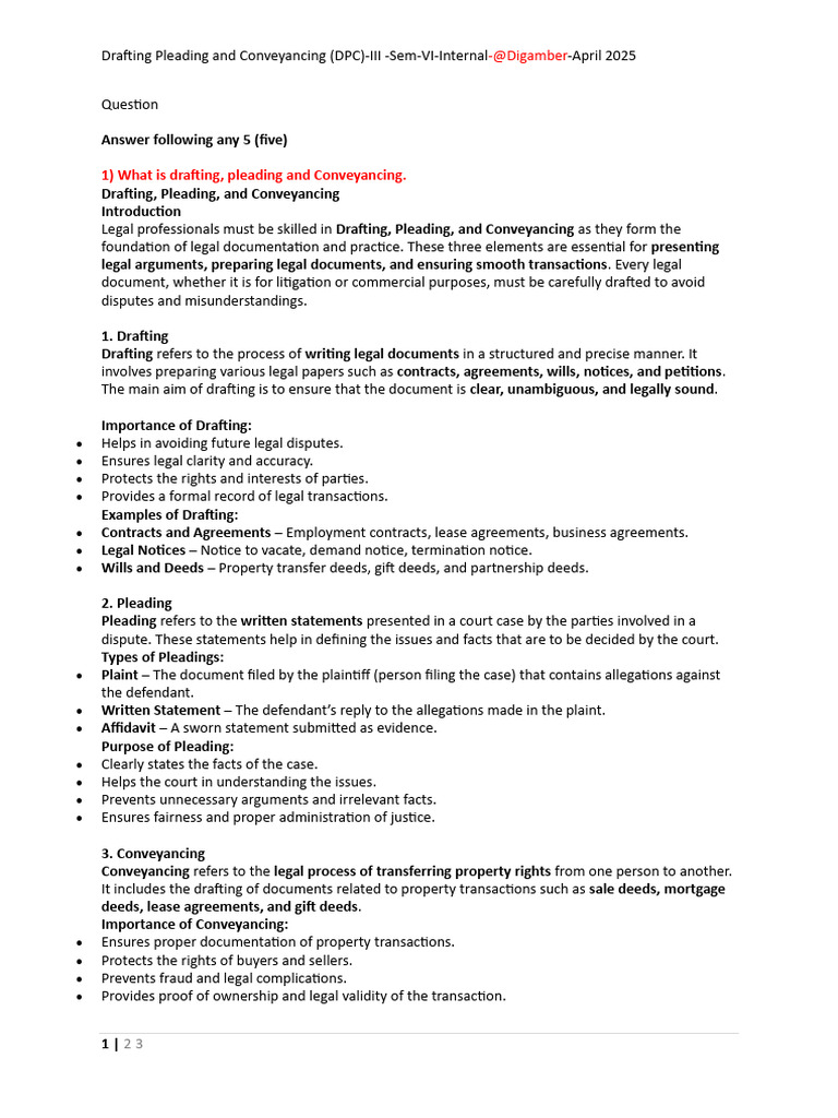 DPC III Sem VI Internal @digamber April 2025 | PDF | Lawsuit | Appeal