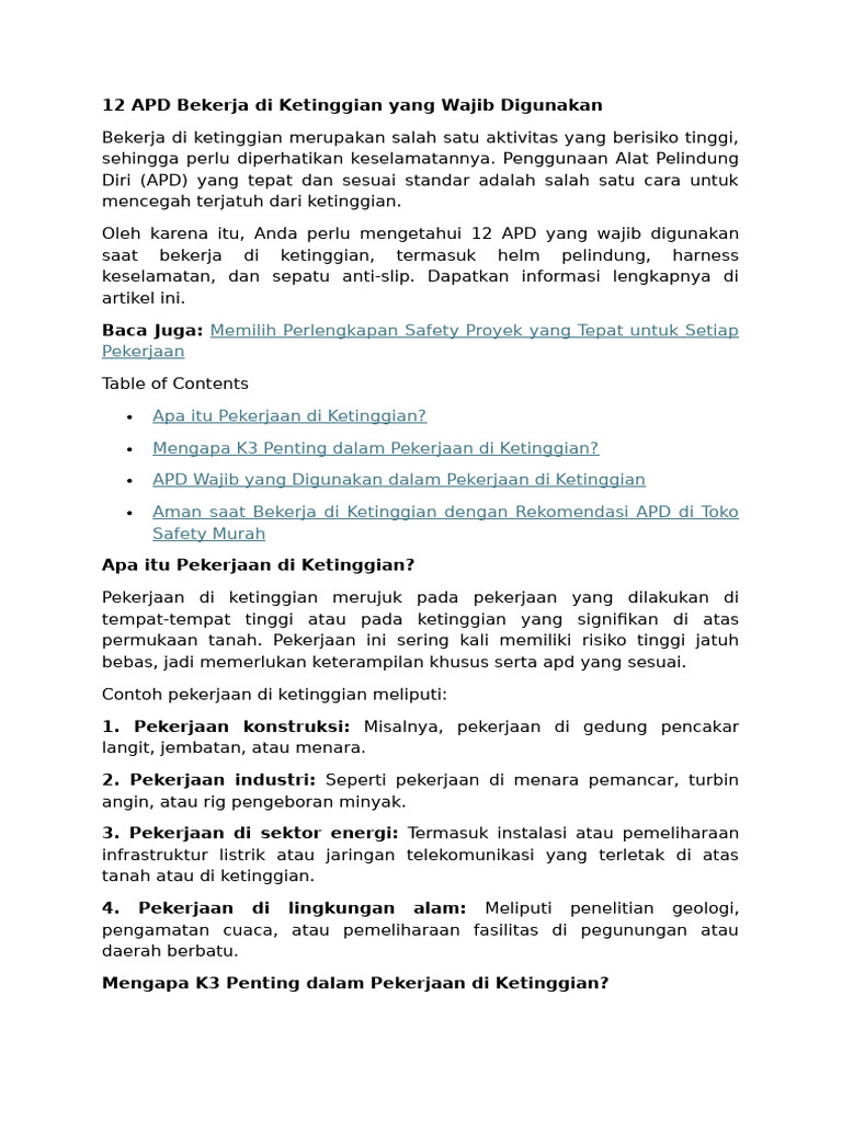 12 APD Wajib untuk Bekerja di Ketinggian | PDF