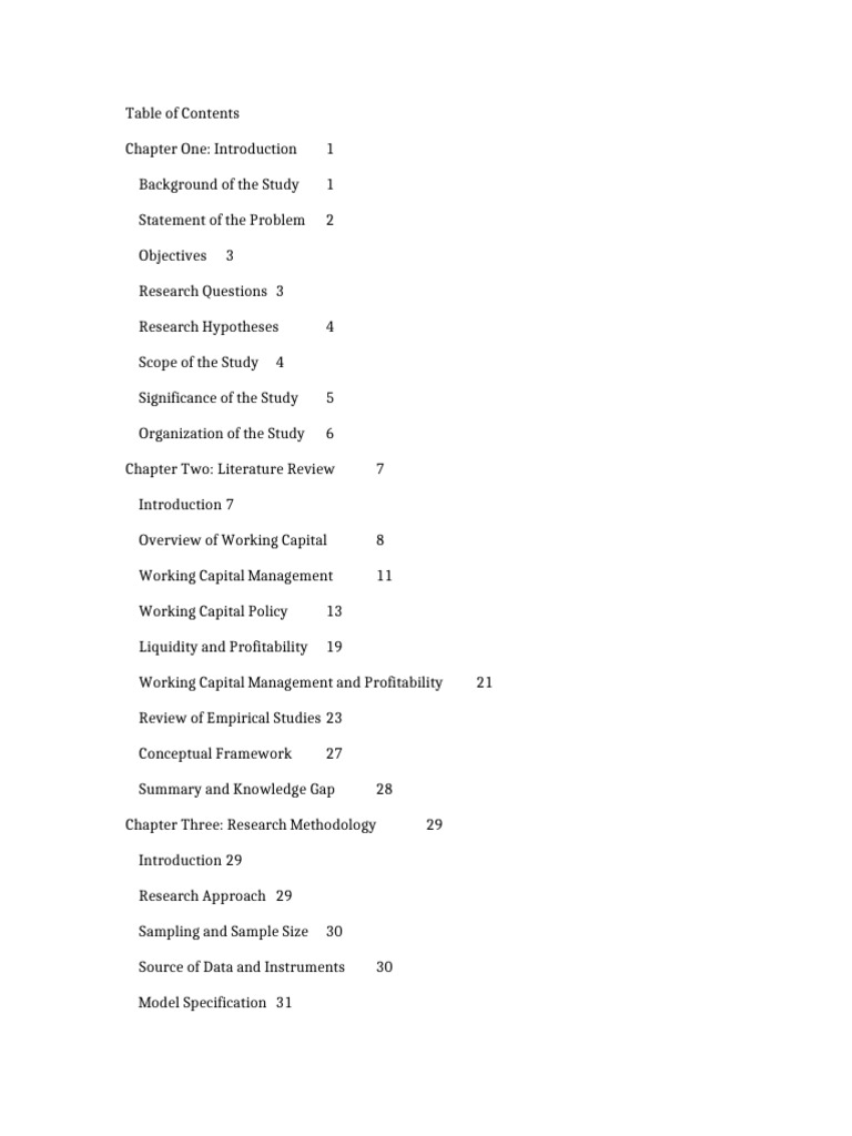 Final WCMP Thesis With Toc | PDF | Working Capital | Accounts Payable