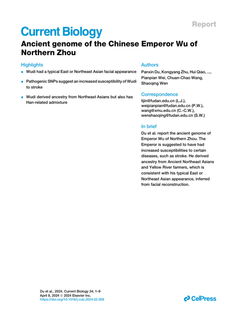 Ancient Genome of The Chinese Emperor Wu of Northern Zhou | PDF | Dna ...