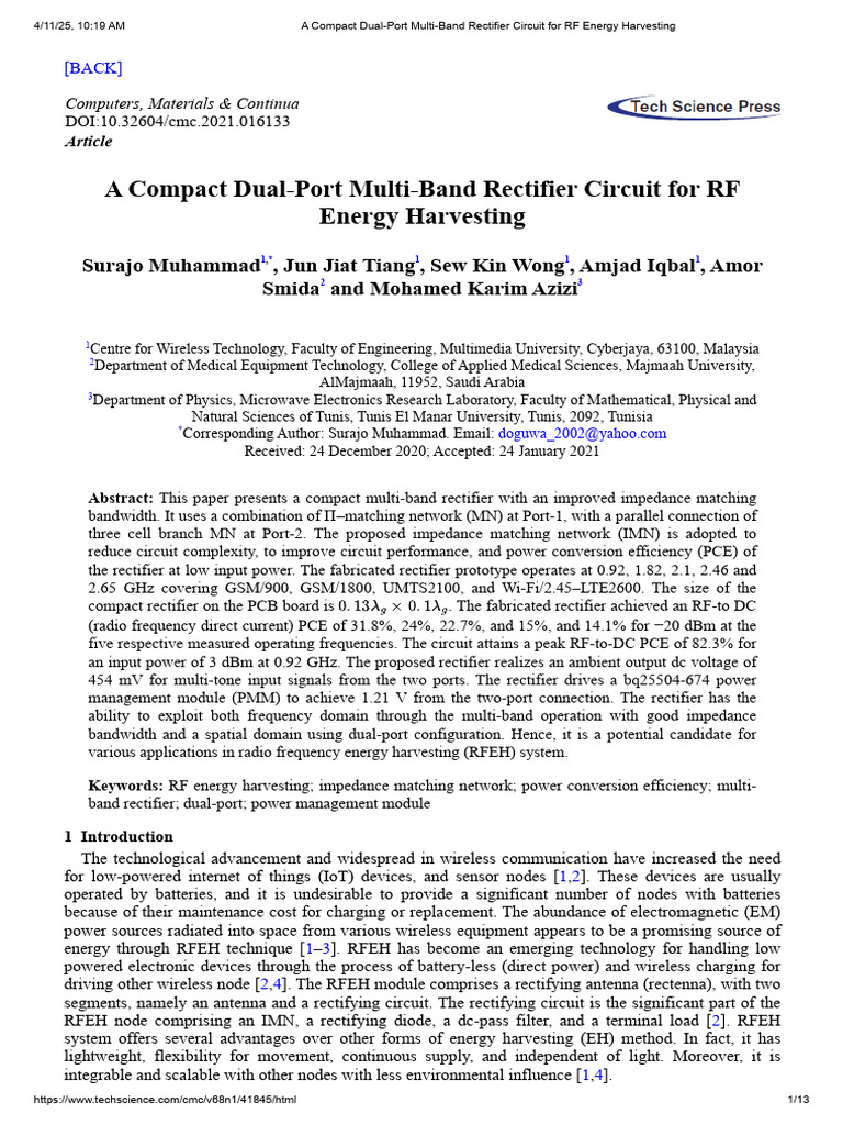 A Compact Dual-Port Multi-Band Rectifier Circuit For RF Energy ...
