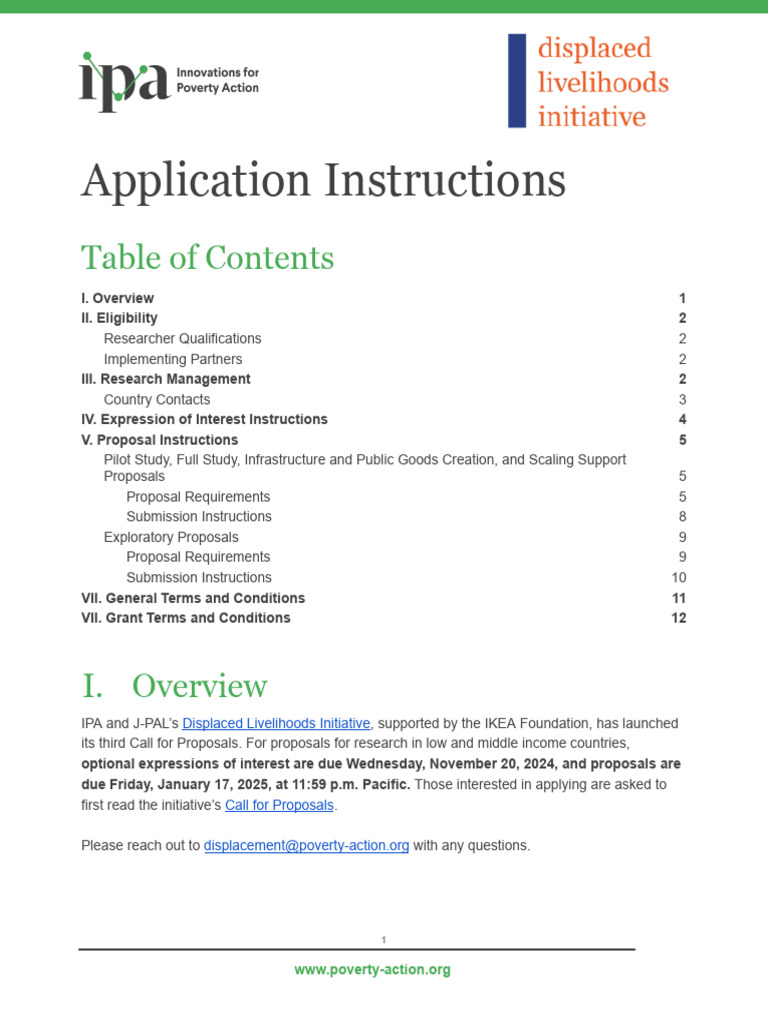 Displaced Livelihoods Initiative Application Instructions Round IV ...