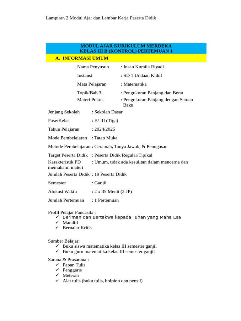 MODUL AJAR Konvensional Pertemuan 1 | PDF