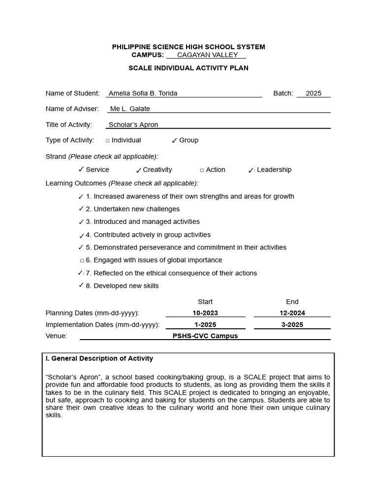 DSA13 IndividualActivityPlan Scholar'SApron Torida | PDF