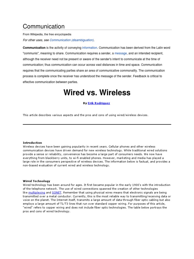 Wired vs. Wireless: Communication | PDF | Wireless | Wi Fi