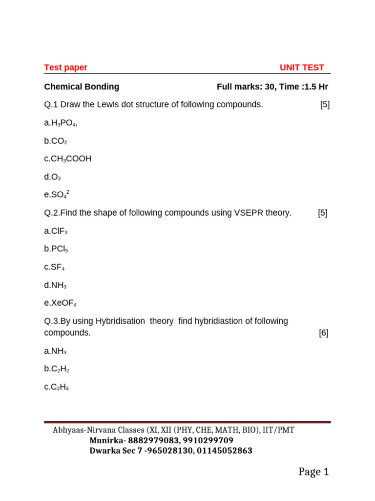 Chemical Bonding Test | PDF