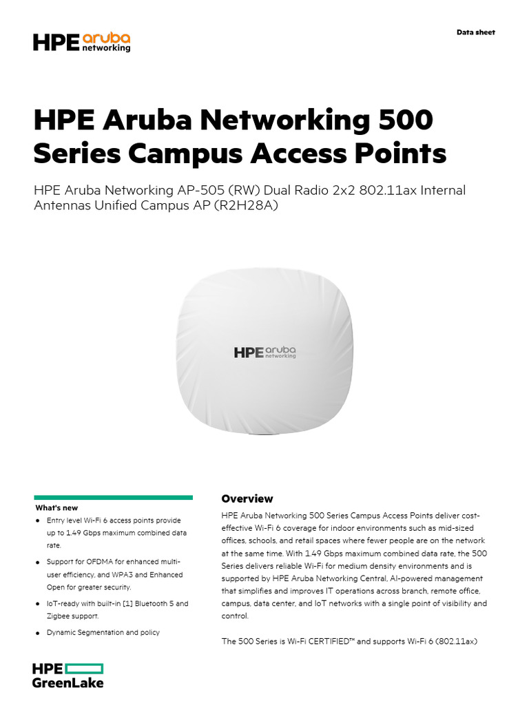 HPE Aruba AP-505 Datasheet Overview | PDF | Wi Fi | Computer Network
