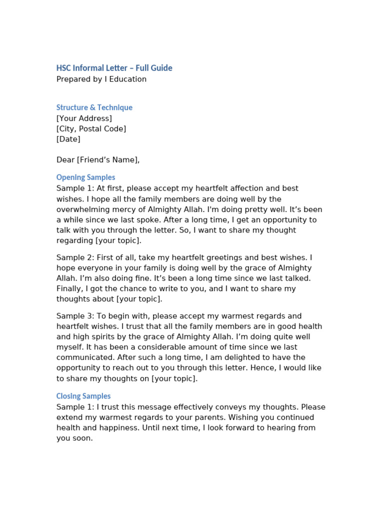 HSC Informal Letter Full Guide | PDF