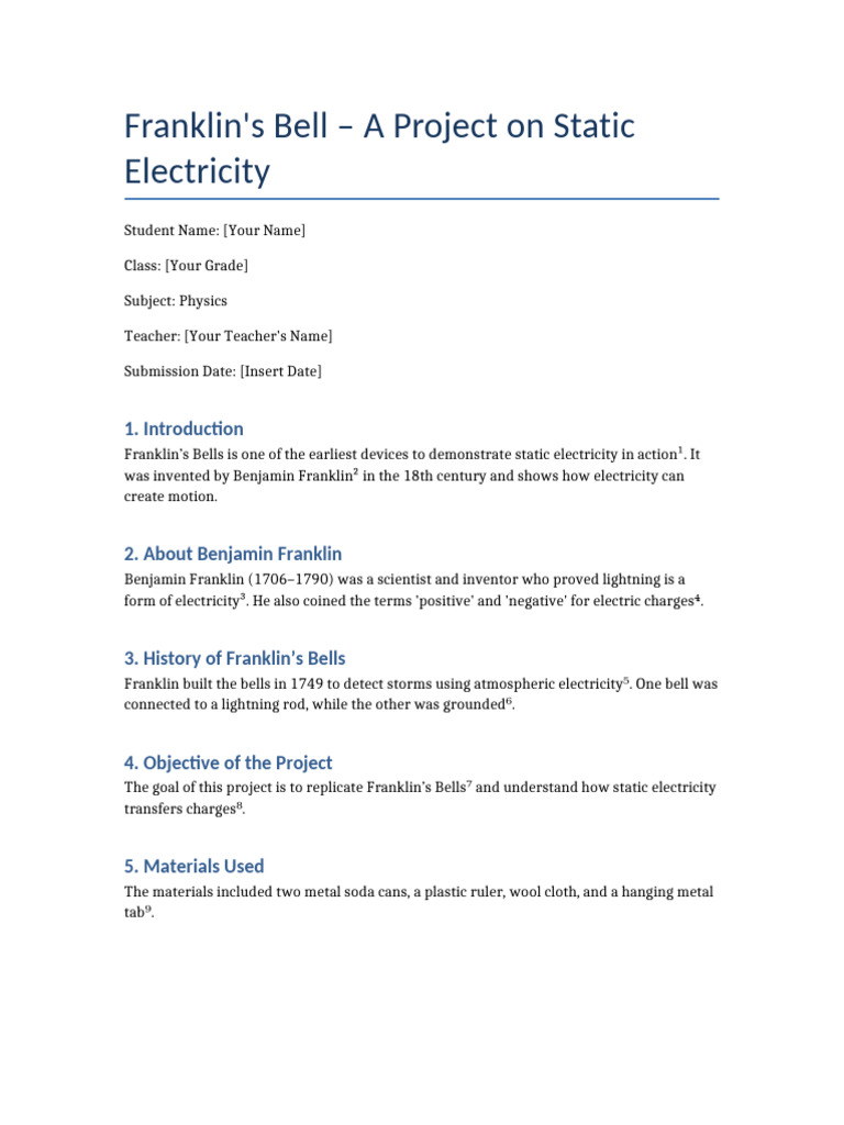 Franklin's Bells: Static Electricity Project | PDF | Electricity ...
