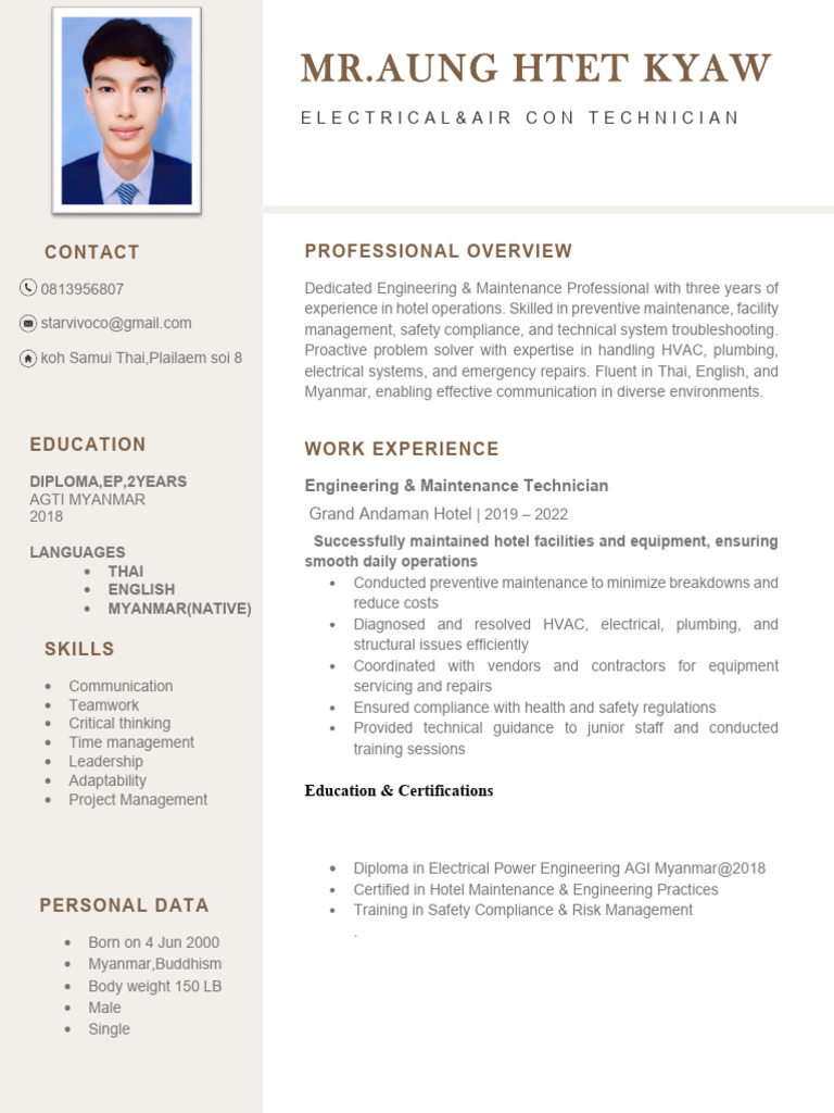 MR - Aung Htet Kyaw CV Form | PDF | Regulatory Compliance | Business