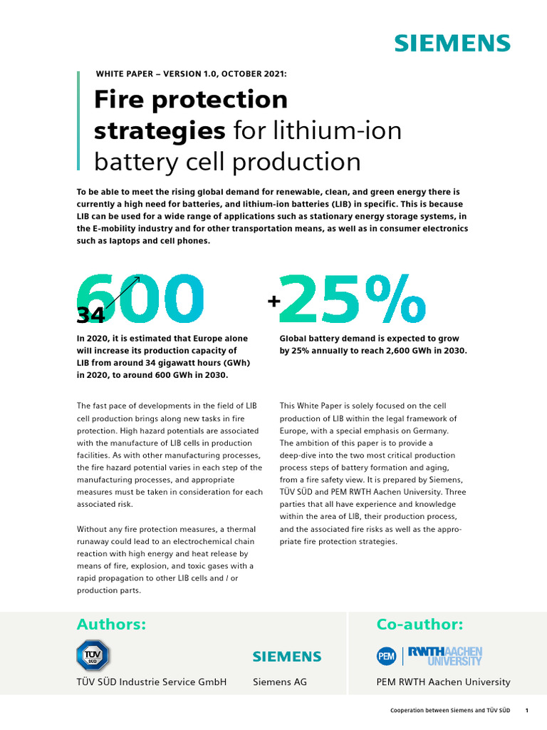 Fire Safety in Lithium-Ion Battery Production | PDF | Lithium Ion ...