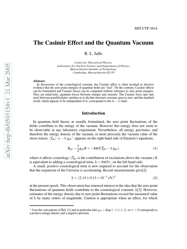 The Casimir Effect and The Quantum Vacuum | PDF | Quantum ...