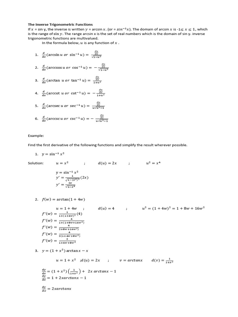 Inverse Trigonometric Derivatives Guide | PDF | Geometry | Euclidean ...