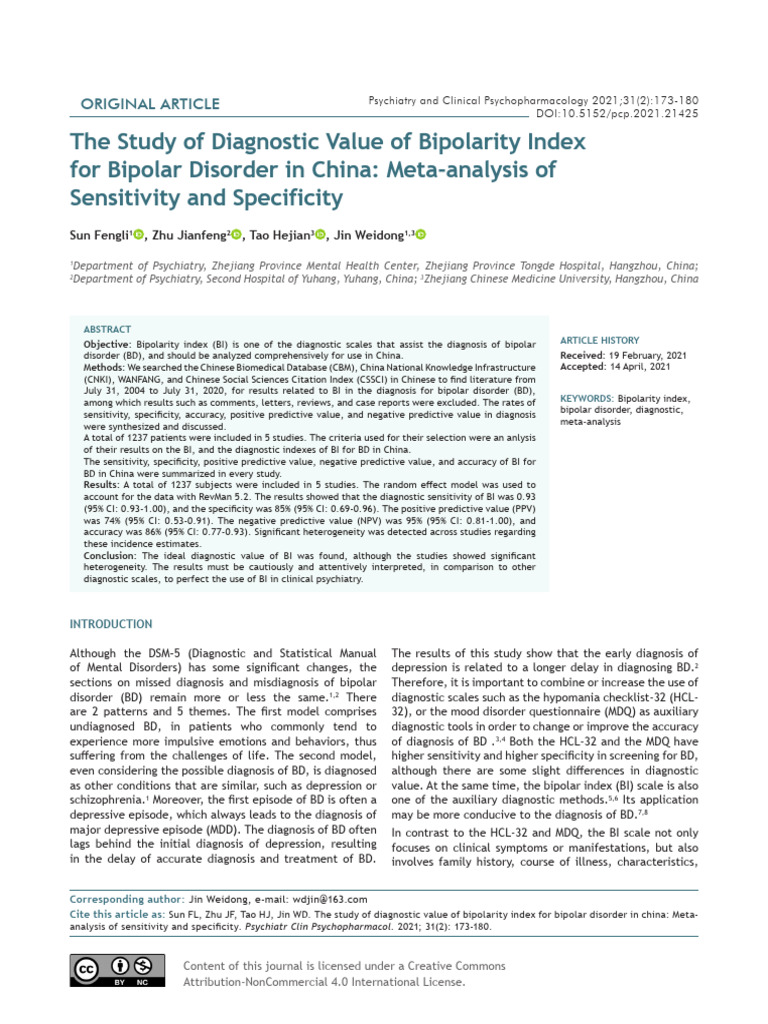 The Study of Diagnostic Value of Bipolarity Index | PDF | Bipolar ...