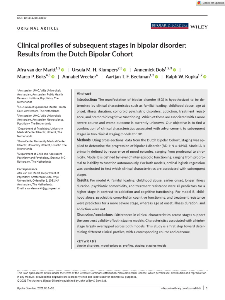 Clinical Profiles of Subsequent Stages in Bipolar Disorder | PDF ...