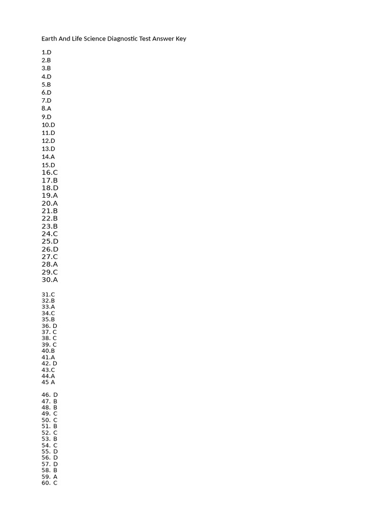 Earth and Life Science Diagnostic Test Answer Key | PDF