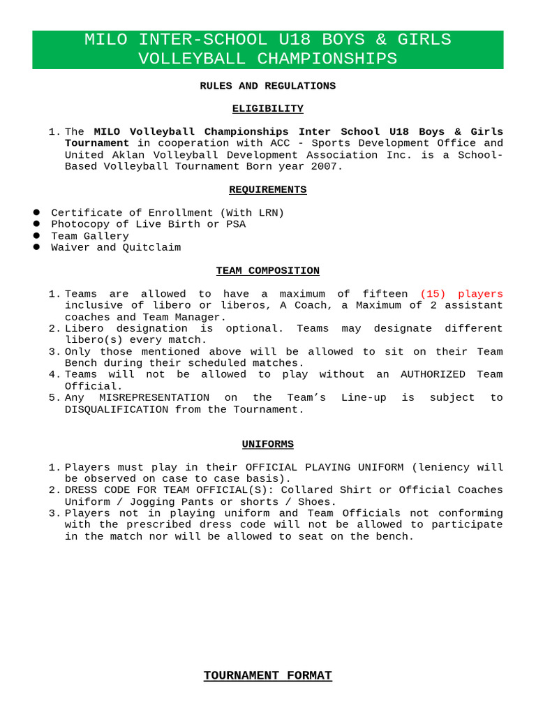 Milo Interschool 2024 Groundrules 1 | PDF | Volleyball | Sports