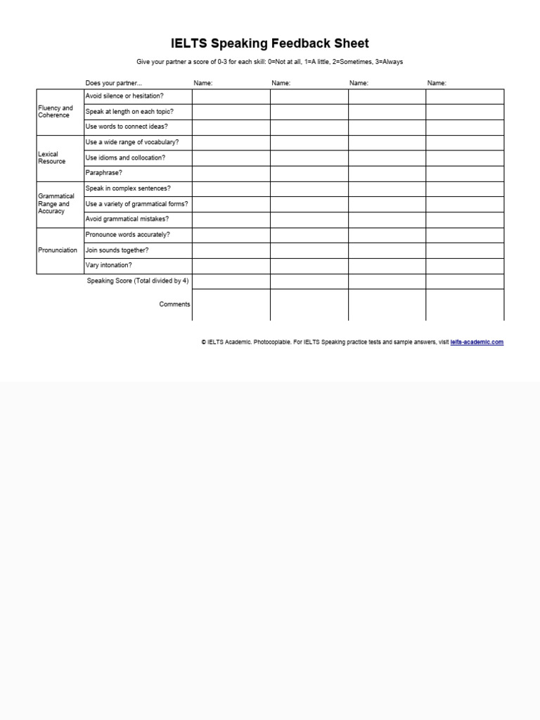 IELTS Speaking Student Feedback Sheet - 230504 - 230014 | PDF