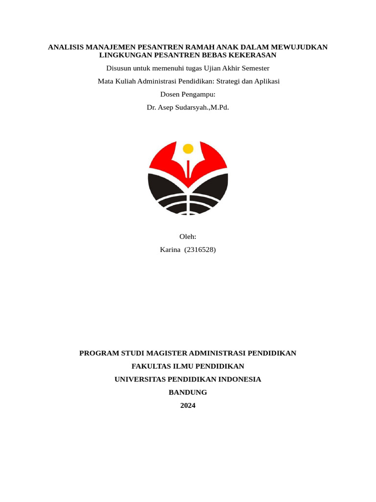 Karina 2316528 - UAS Administrasi Pendidikan. | PDF
