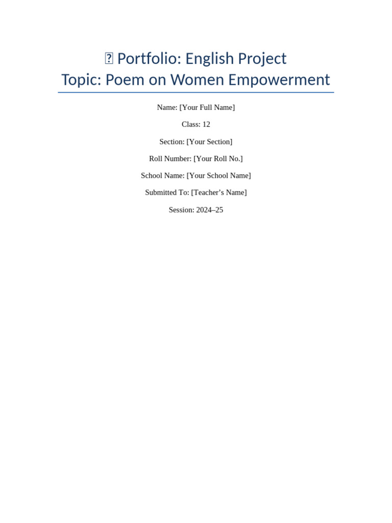 Women Empowerment Poem Portfolio Class 12 Updated | PDF | Poetry ...