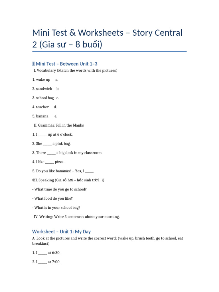 Unit 1 Test for Story Central 2 | PDF