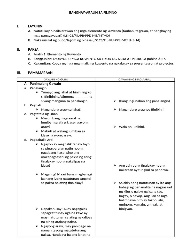 Detailed Lesson Plan Elemento NG Kwento | PDF