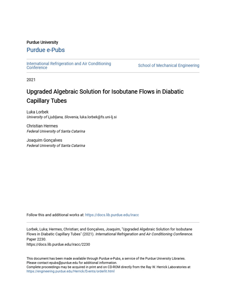 Isobutane Flow Model in Capillary Tubes | PDF | Heat | Heat Transfer