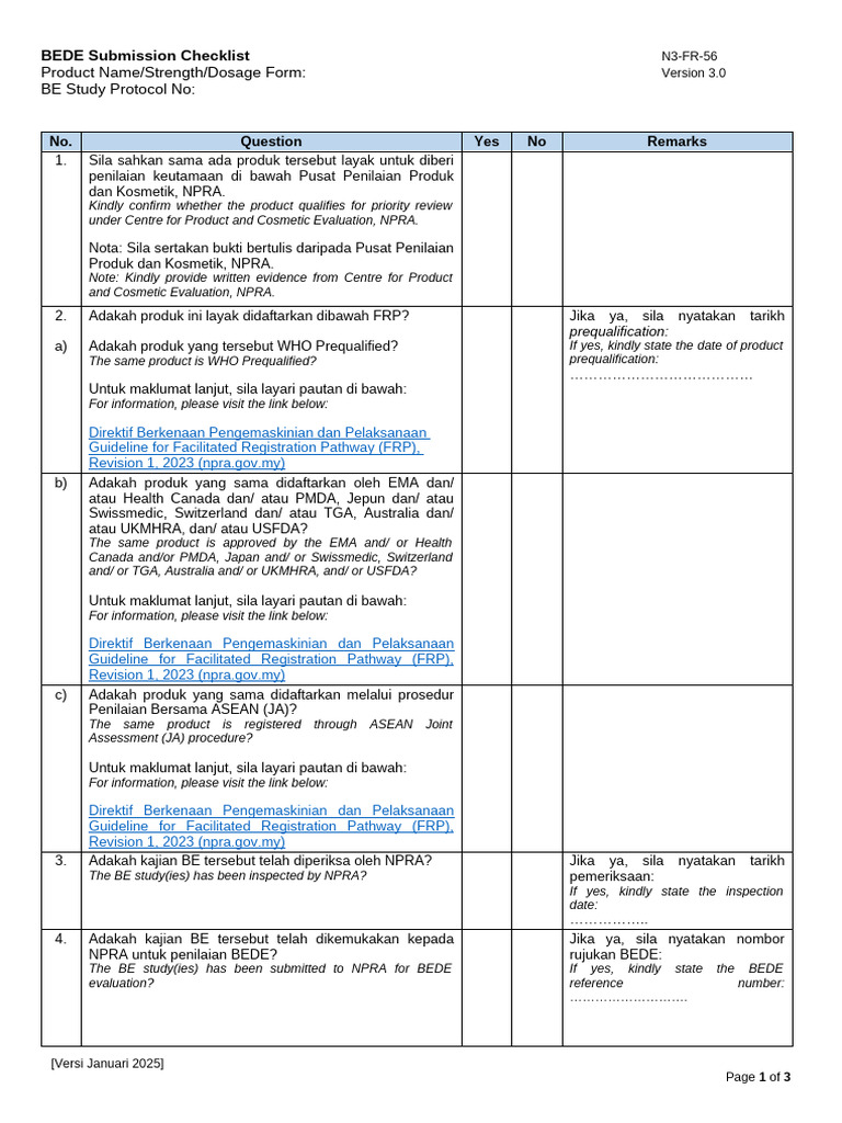 Final N3 FR 56 BEDE Submission Checklist Final | PDF
