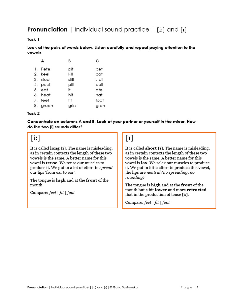 Pronunciation Long and Short (I) | PDF | Vowel | Human Voice