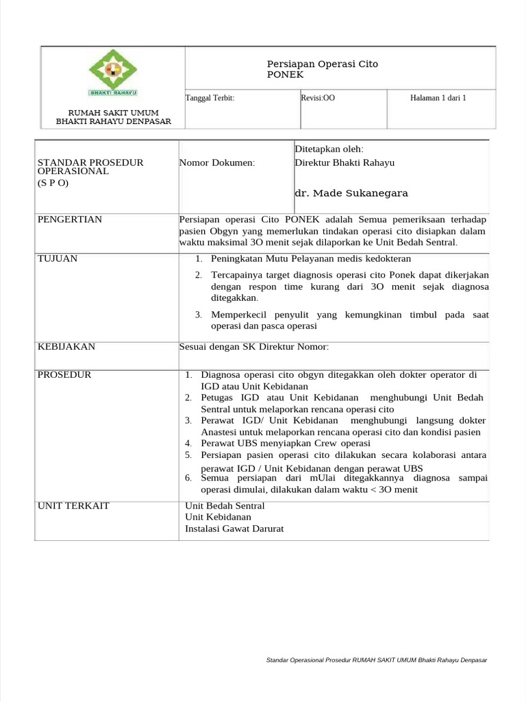 PDF Spo Persiapan Operasi Cito Obgyn | PDF