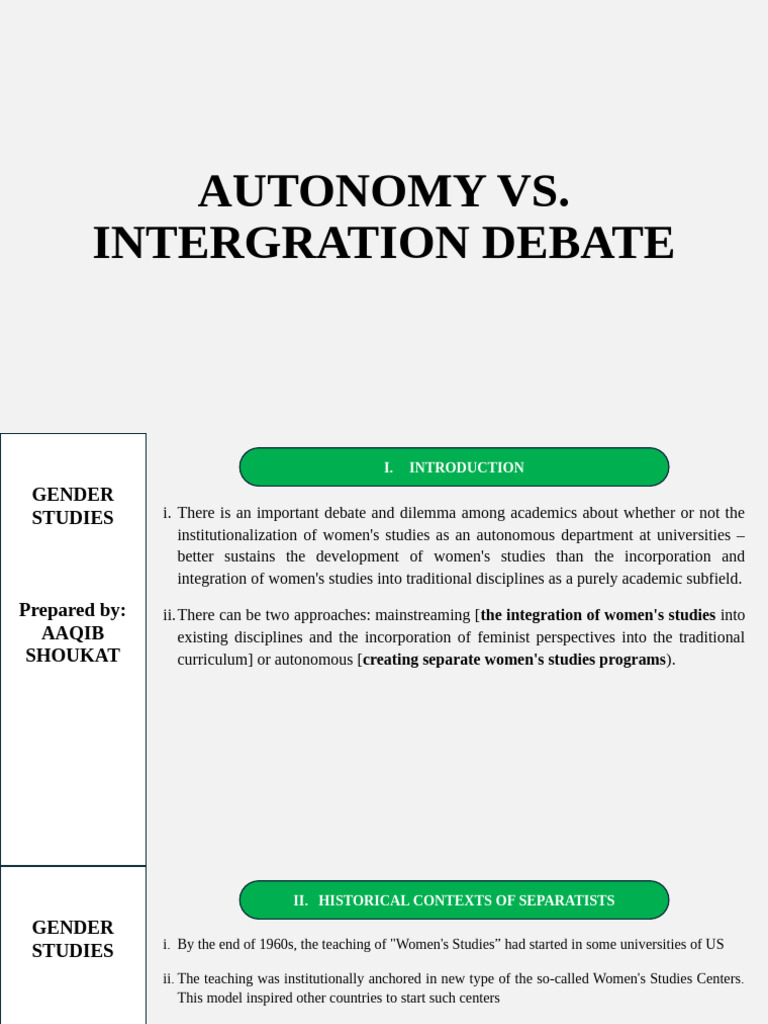 Autonomy Vs Integration Debate | PDF | Women's Studies | Gender