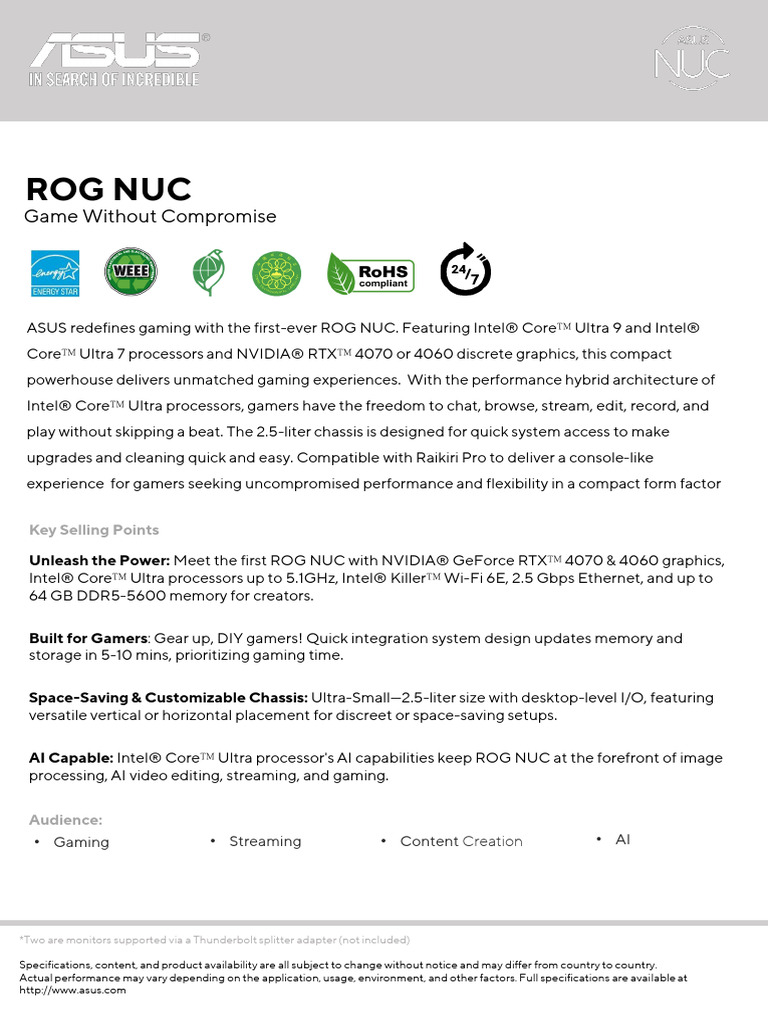 ASUS ROG NUC Scorpion DataSheet | PDF | Graphics Processing Unit | Usb