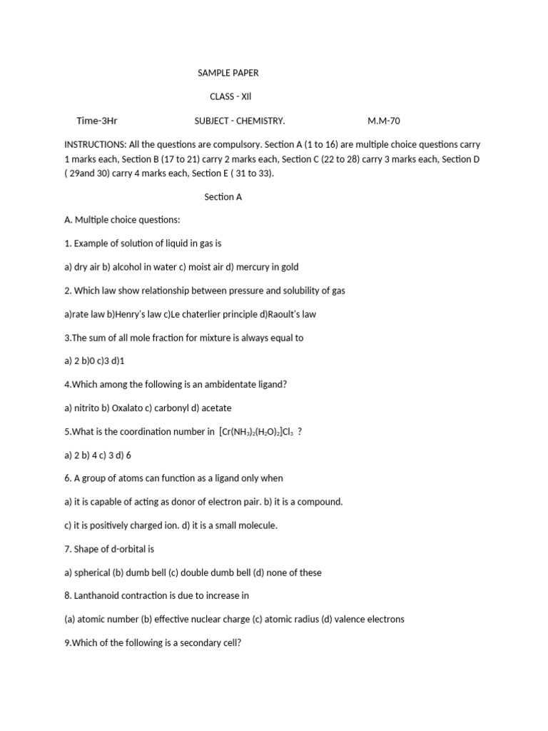XLL Sample Paper 2025 | PDF | Coordination Complex | Applied And ...
